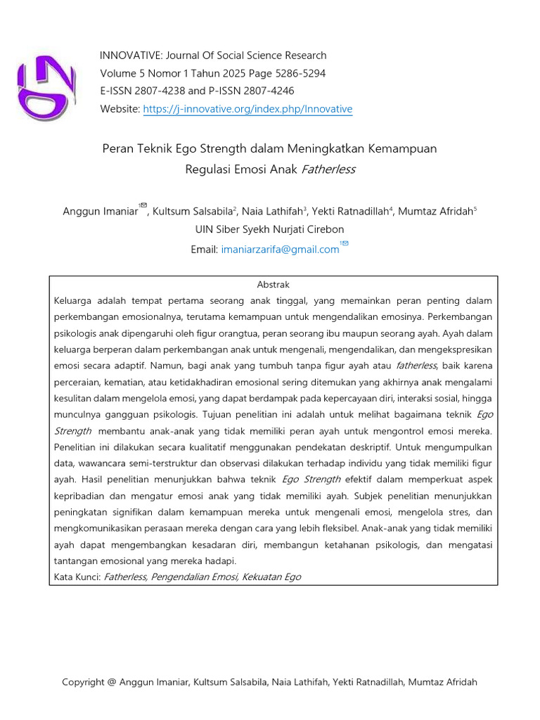 Peran Teknik Ego Strength Dalam Meningkatkan Kemampuan Regulasi Emosi ...