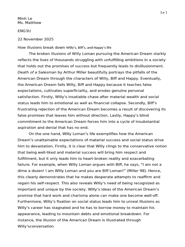 Death of A Salesman - 5 Paragraph Essay - Final Copy (AofL) | PDF