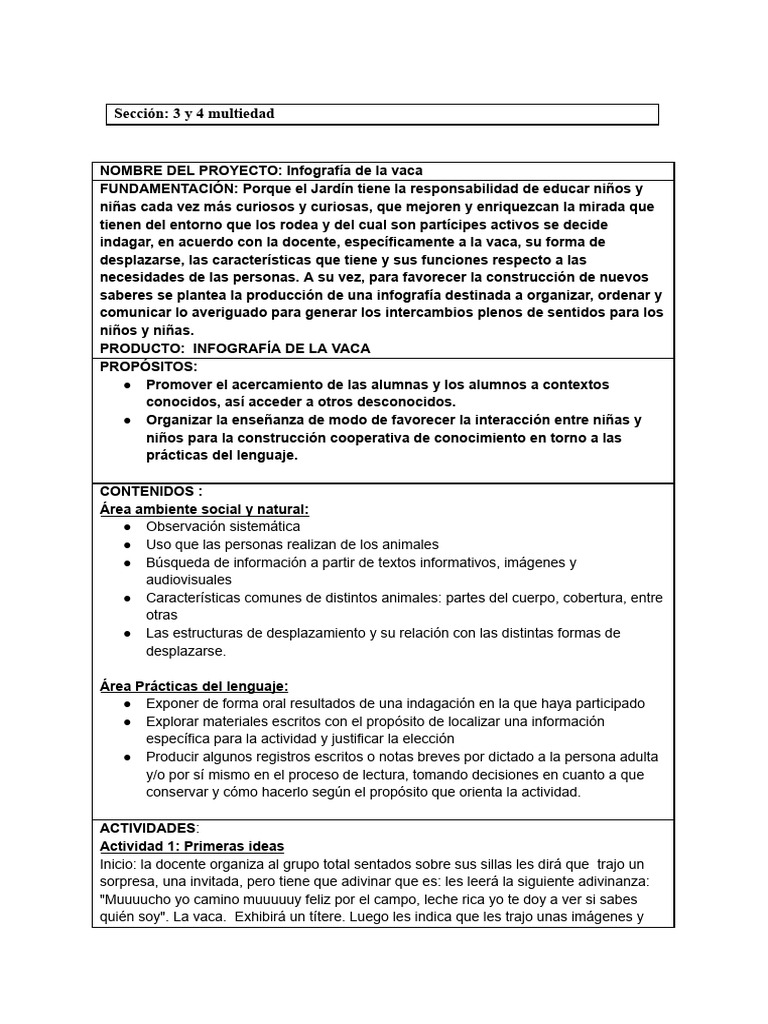 Proyecto Infograf-A Vaca 2023 | PDF | Educación de la primera infancia | Vacas