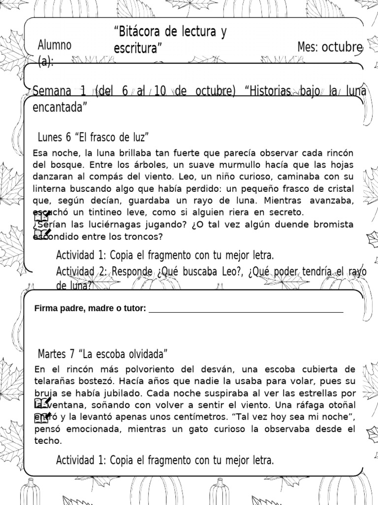 Bitácora de Lectura: Octubre 2023 | PDF