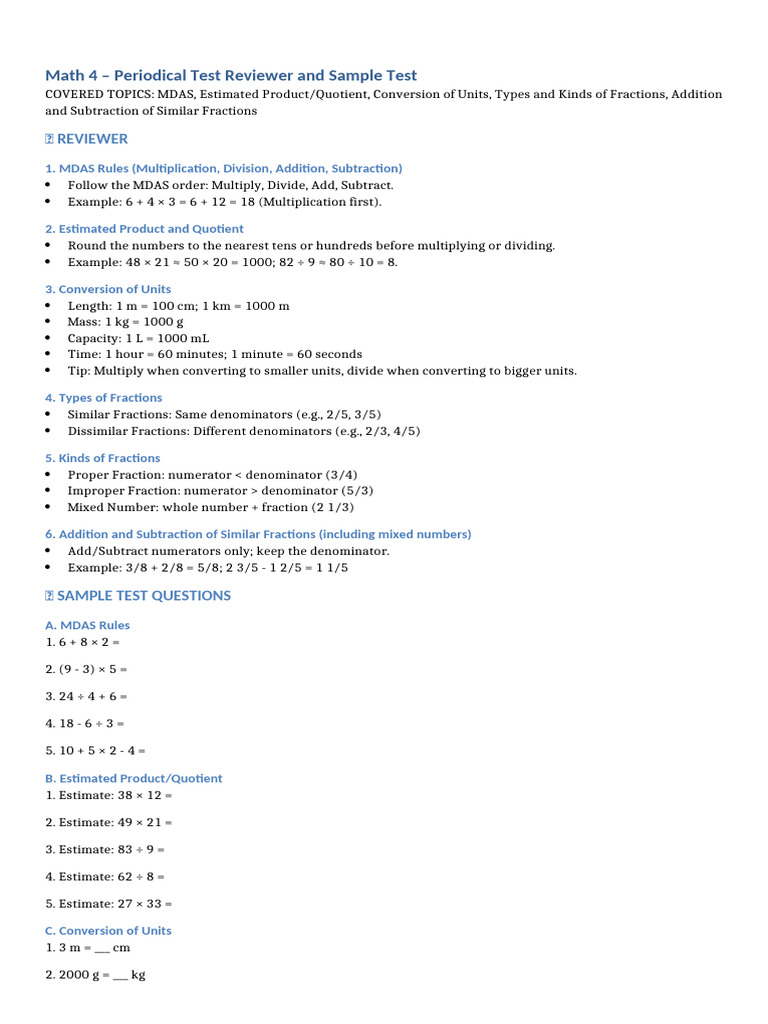 Math4 Reviewer and Sample Test | PDF