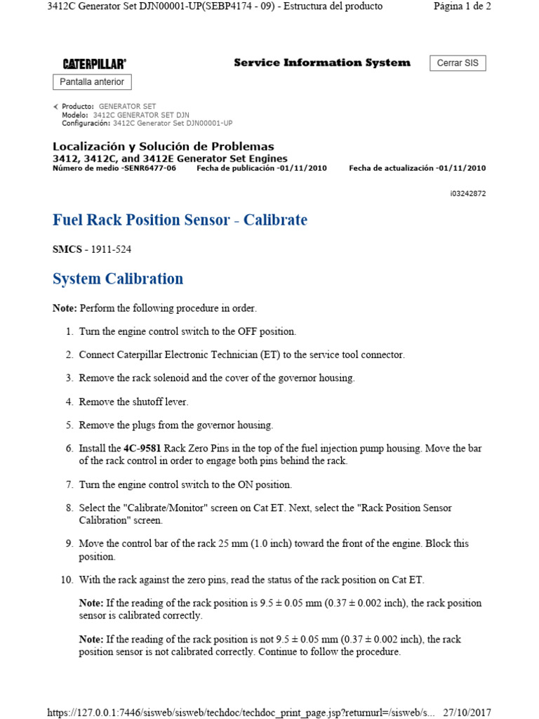Fuel Rack Position Sensor - Calibrate | PDF