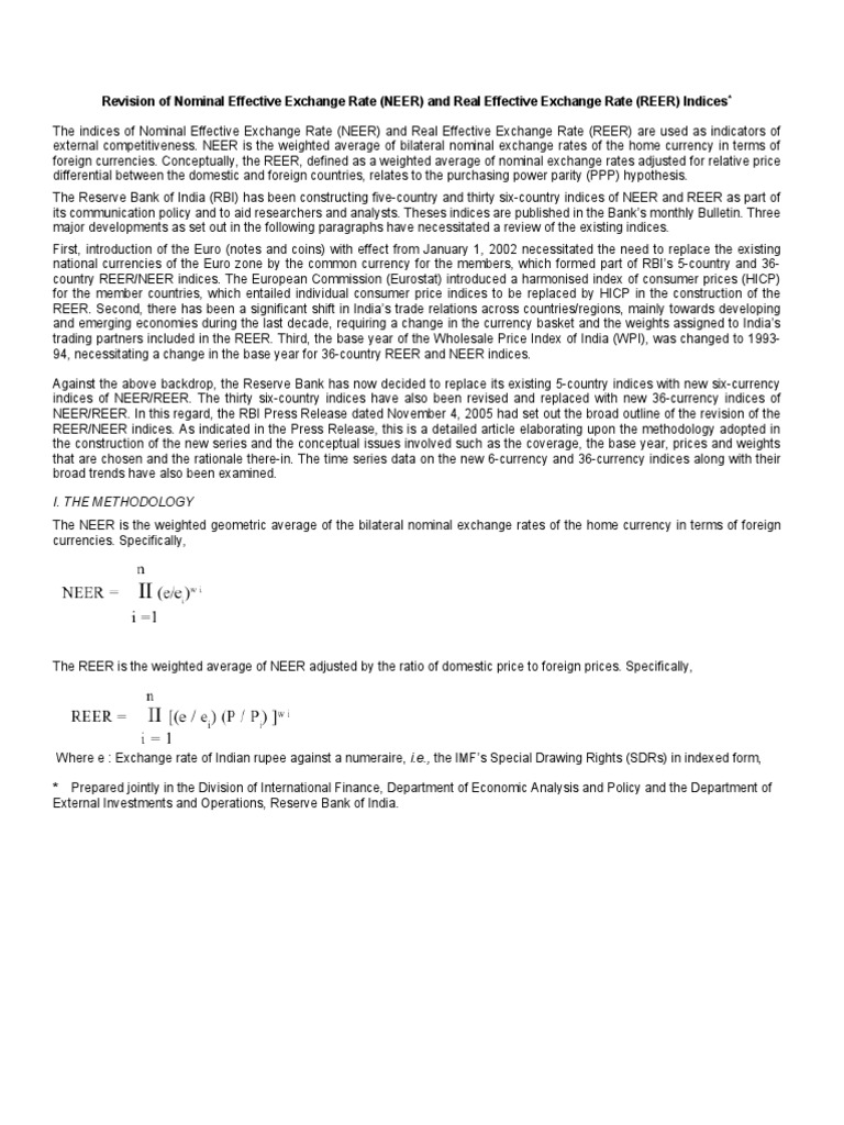 Revision of Nominal Effective Exchange Rate (NEER) and Real Effective ...