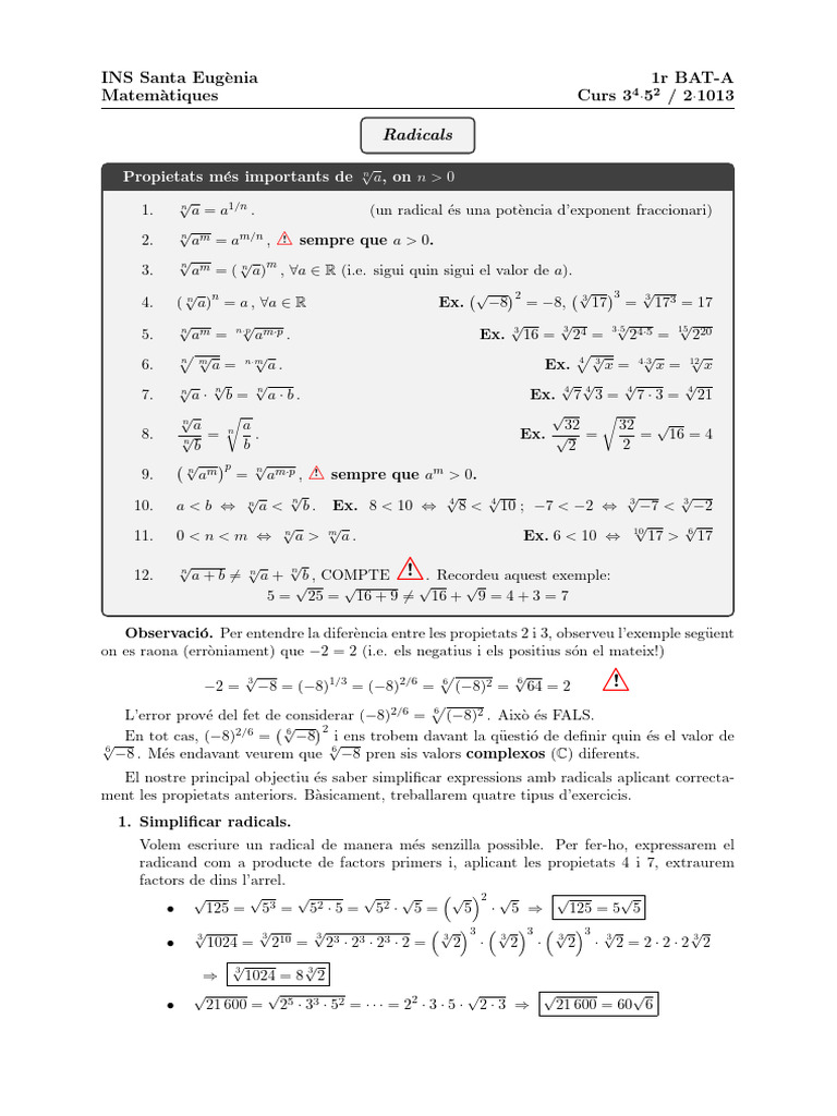 Radicals Exercices | PDF