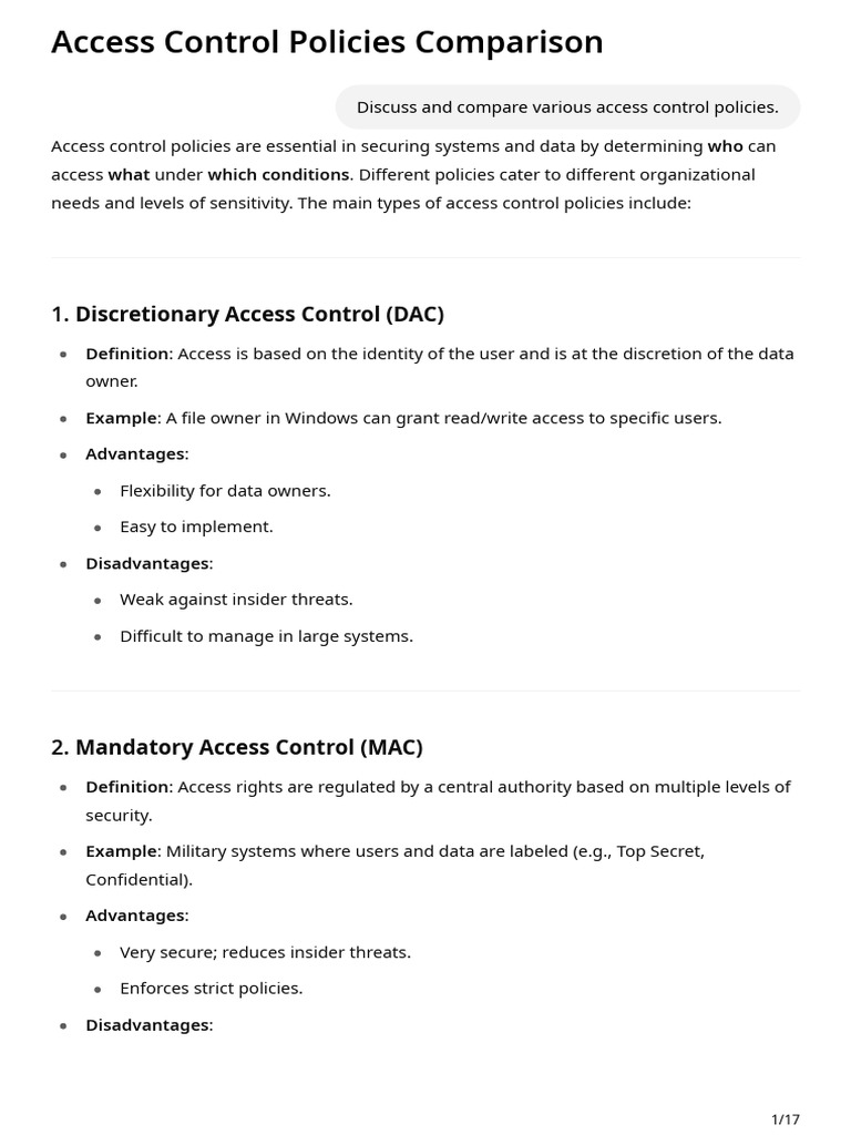 Access Control Policies Overview and Comparison | PDF | Computer Access ...