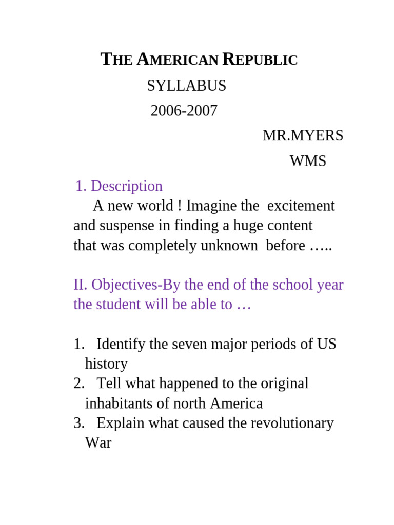 American Republic Syllabus 2006-2007 | PDF