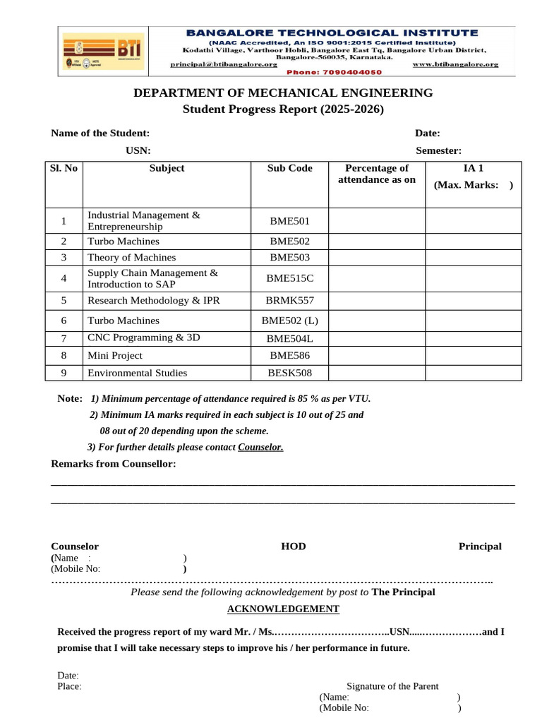 Revised Progress Report Fromat | PDF