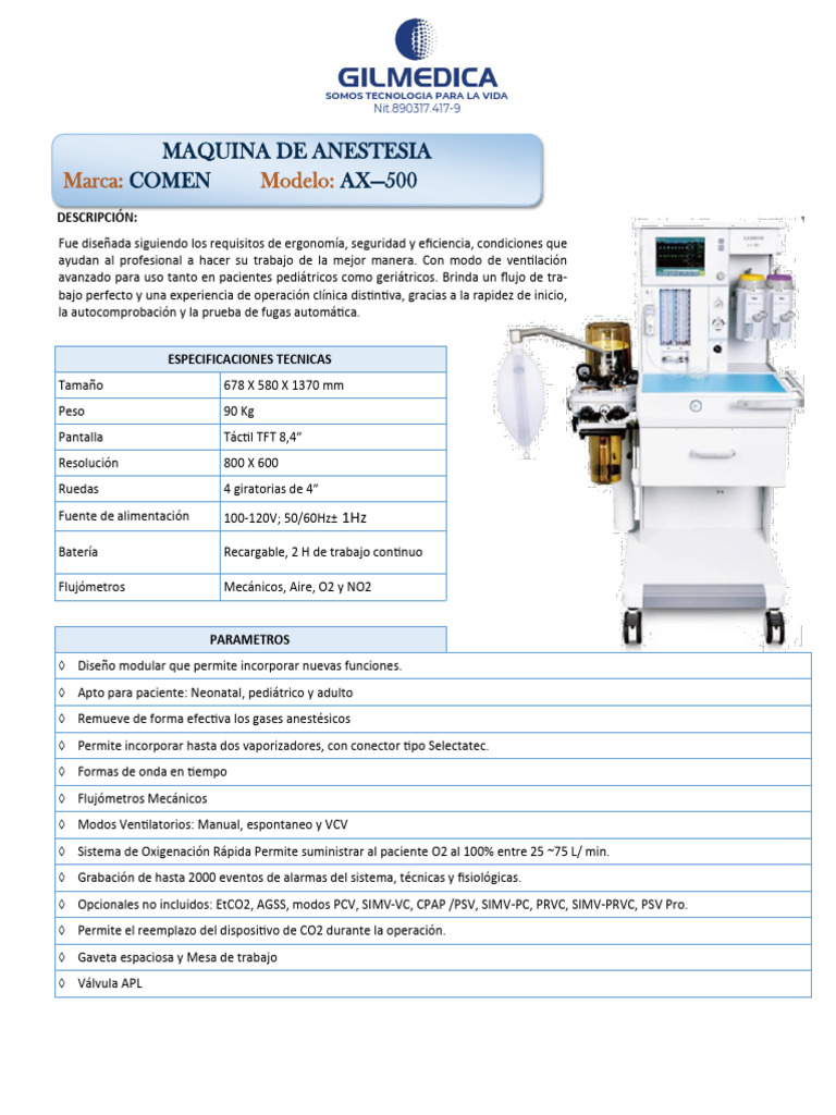 Máquina de Anestesia COMEN AX-500 | PDF