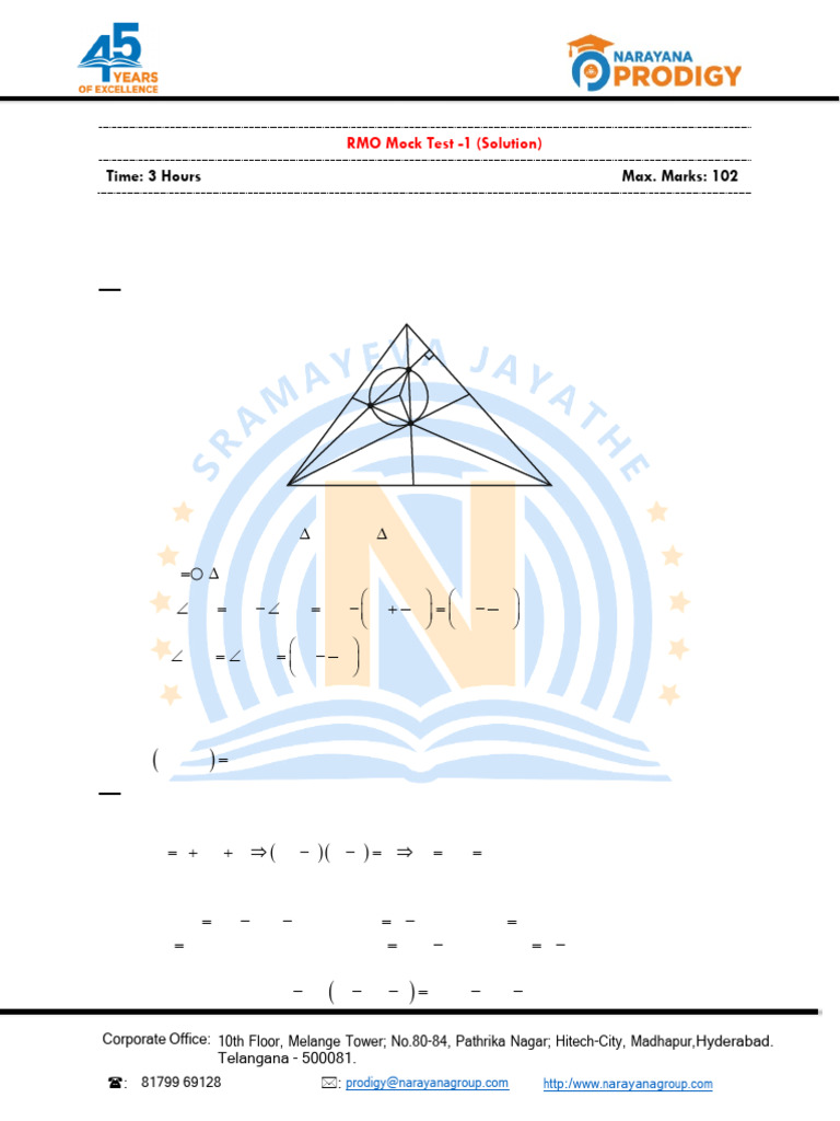 RMO 2024 Mock Paper 1 QP (Soln) | PDF | Triangle | Algebra