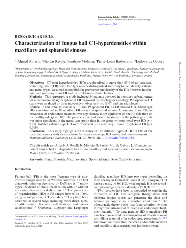 Characterization of Fungus Ball CT-hyperdensities Within Maxillary and ...