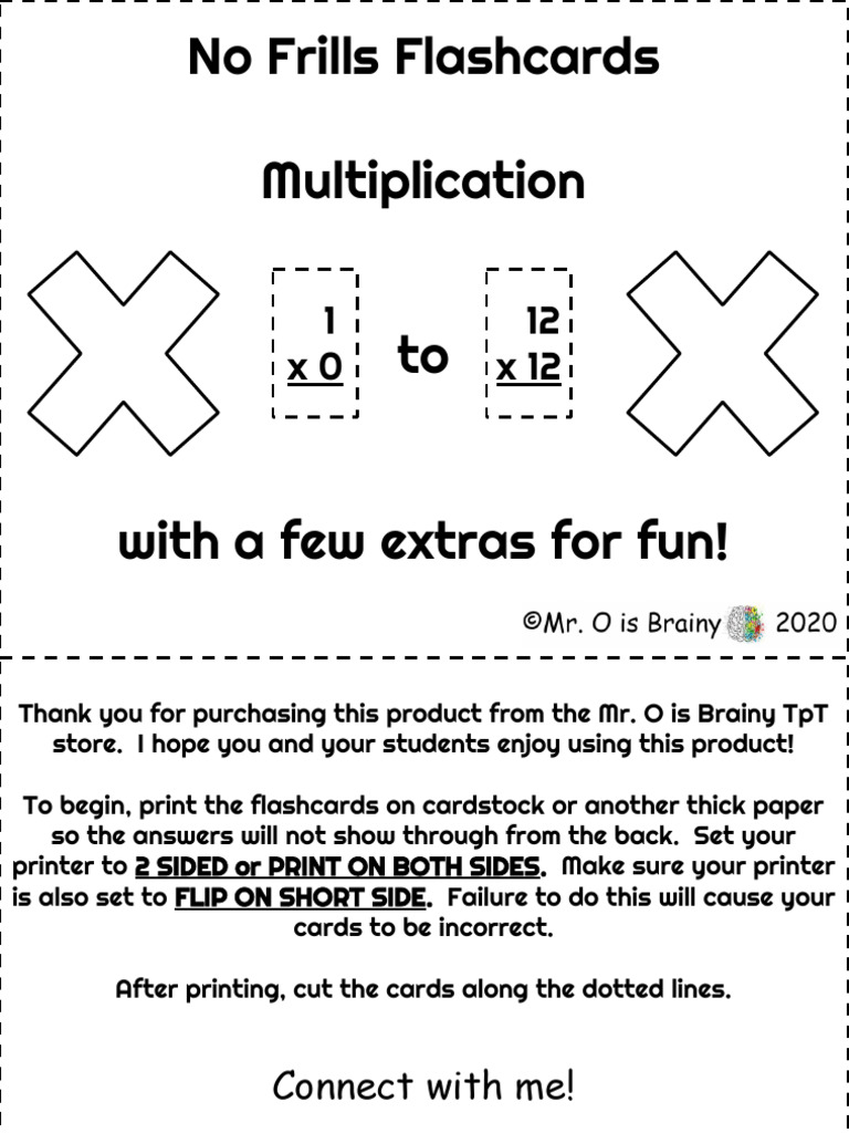 No Frills Flashcards Multiplication To With A Few Extras For Fun! | PDF ...