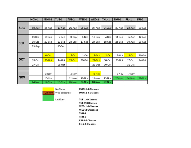 Class Schedule for August to November | PDF