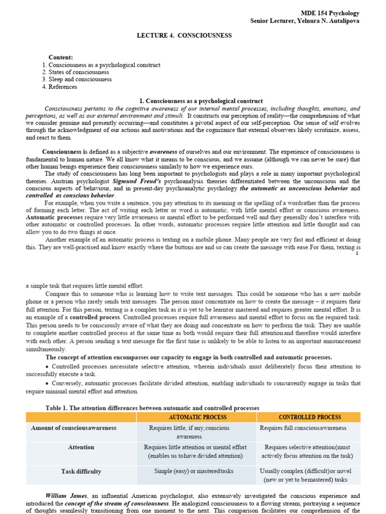 Understanding Consciousness in Psychology | PDF | Sleep | Psychoactive ...