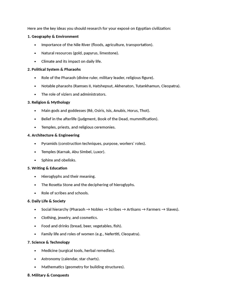 Key Research Areas on Egyptian Civilization | PDF
