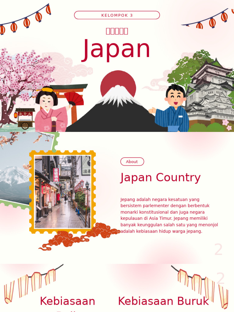 Red and White Illustrative Japan Country Introduction Education ...