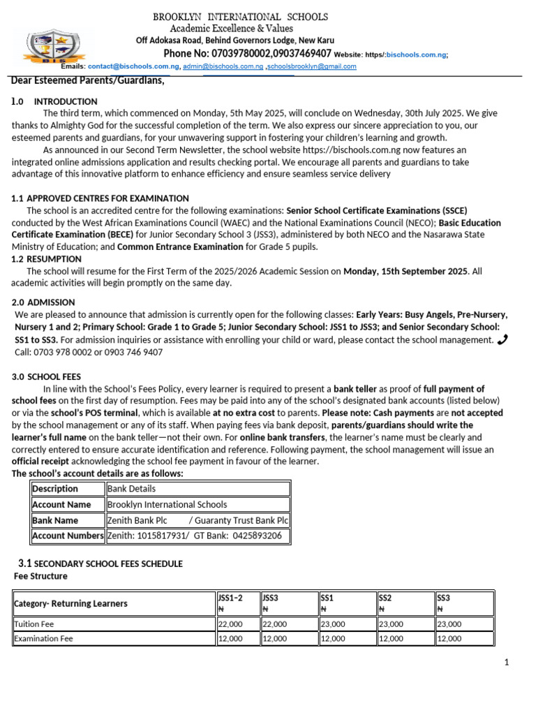 3rd BIS NEWSLETTER END OF 3RD TERM 2025 | PDF | Tuition Payments | Banks