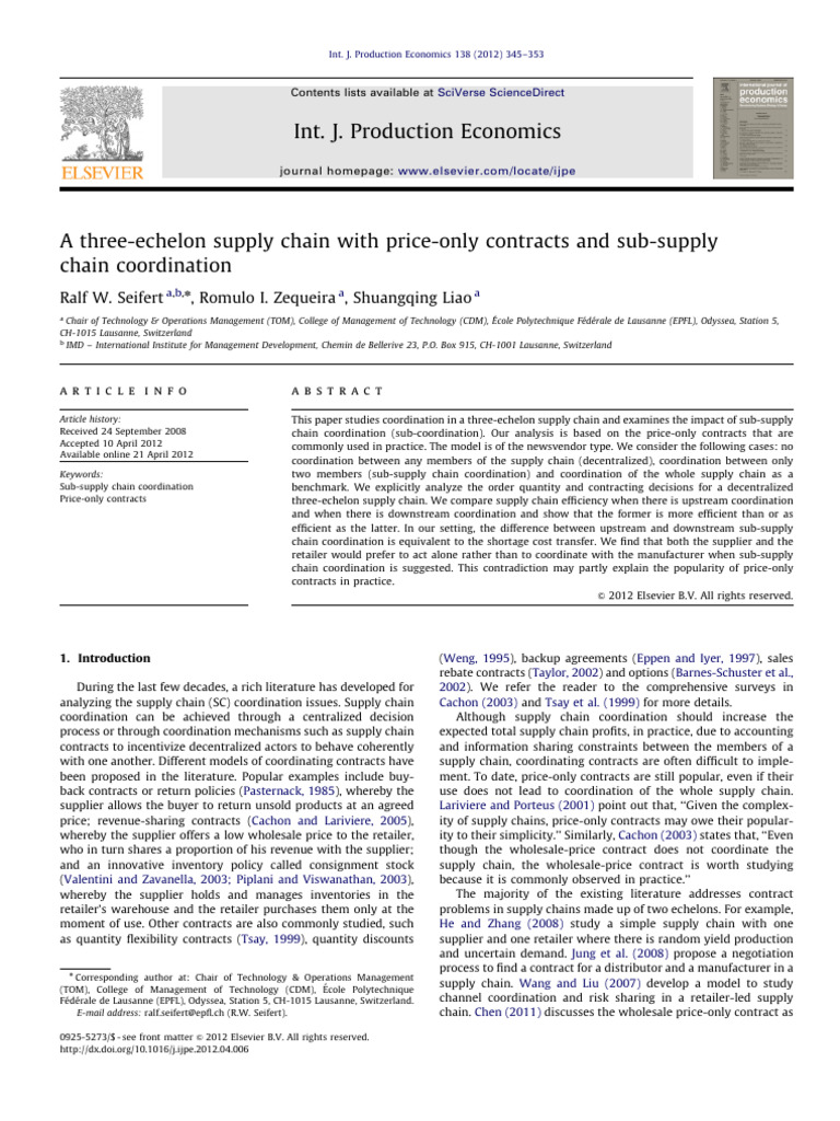 A 3-Echelon SC (Siefert Et Al. 2012) | PDF | Supply Chain | Demand