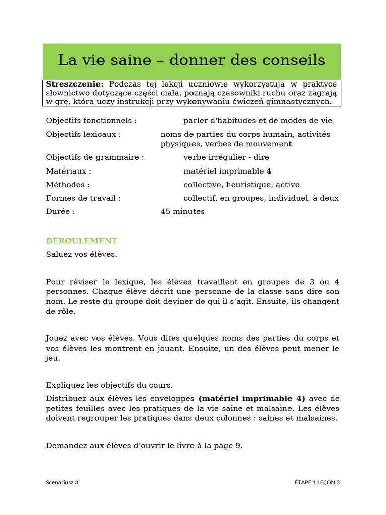 Conseils pour une vie saine en classe | PDF