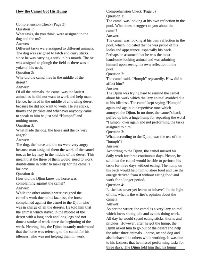How The Camel Got His Hump - 070624 | PDF | Camel