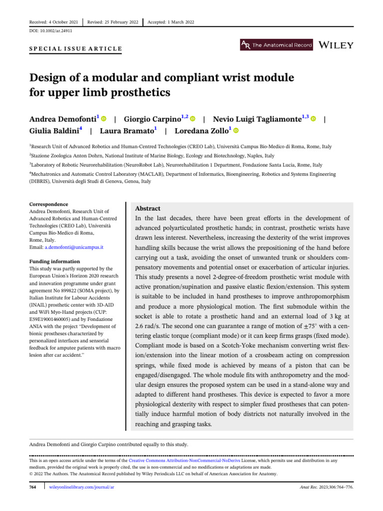 Design of A Modular and Compliant Wrist Module For | PDF | Prosthesis ...