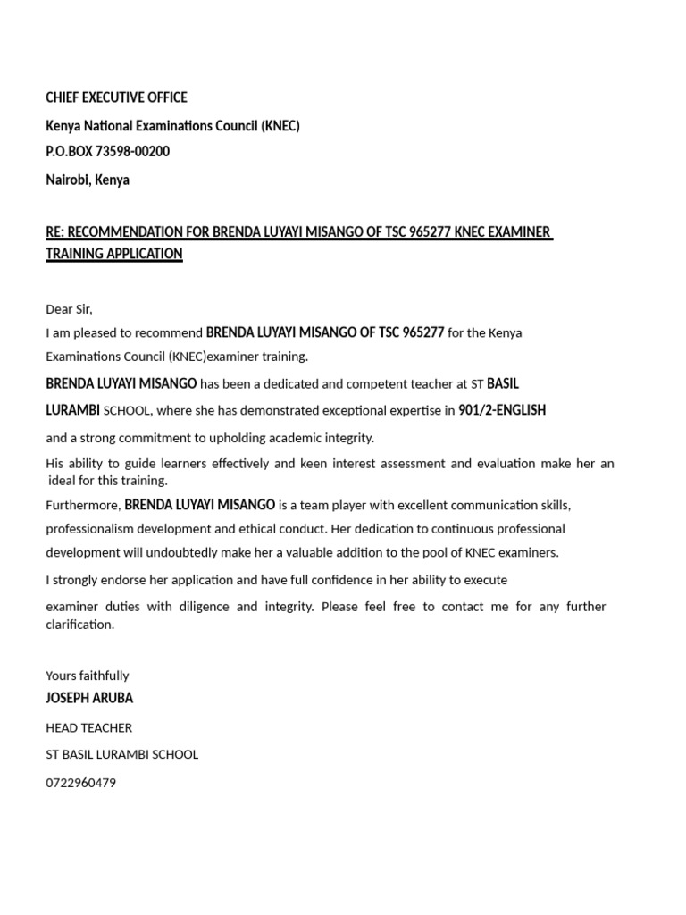 Brenda's Recomendation Letter | PDF