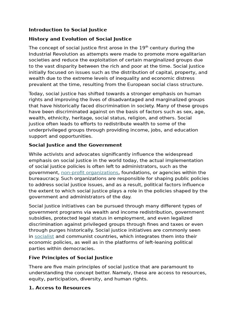 Introduction To Social Justice | PDF | Equity (Economics) | Social Justice