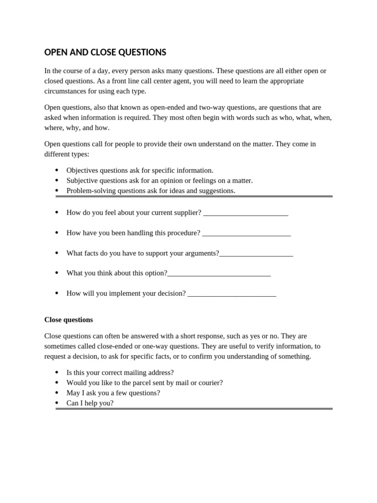 Open and Close Questions | PDF | Question | Cognition