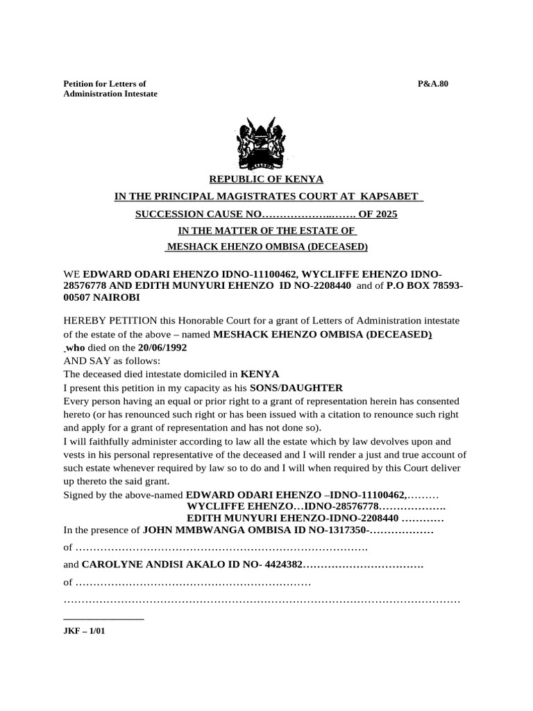 Meshack Ombisa Succession | PDF | Affidavit | Legal Documents