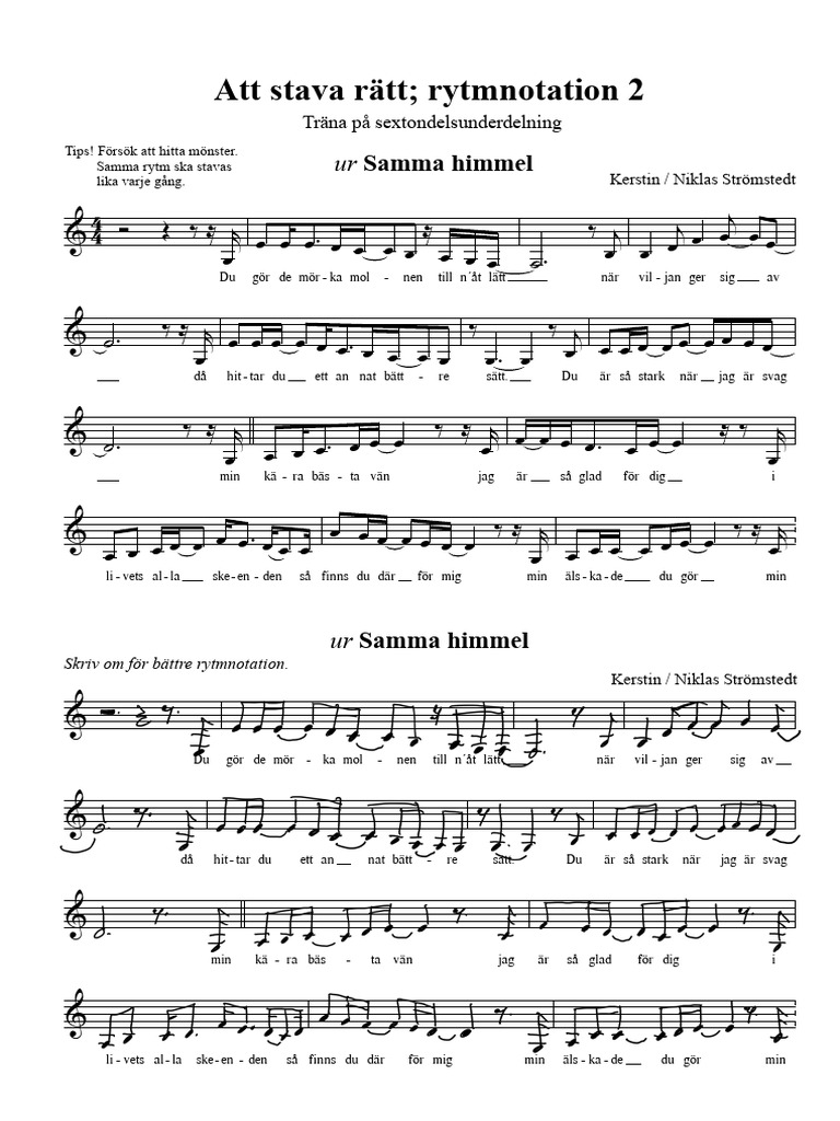 Att Stava Noter 1b - Träna Rytmnotation På Riktig Musik | PDF