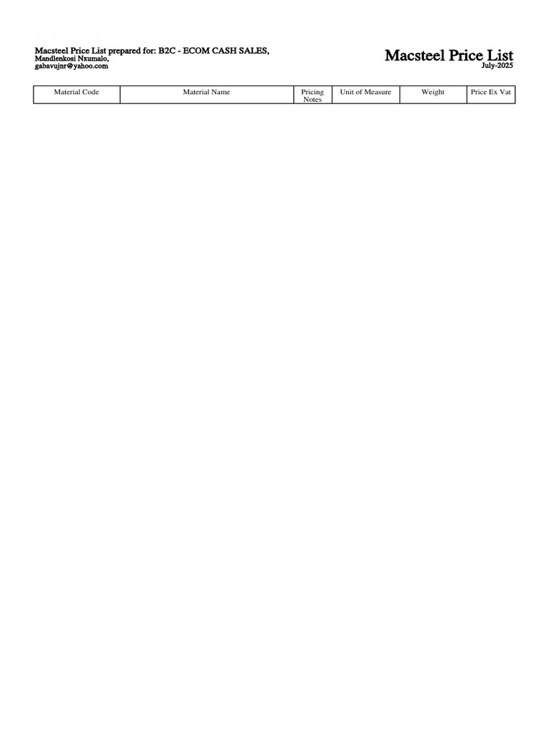 Macsteel Price List July 2025 | PDF