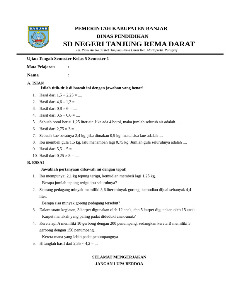 MTK UTS Ibu Sri | PDF
