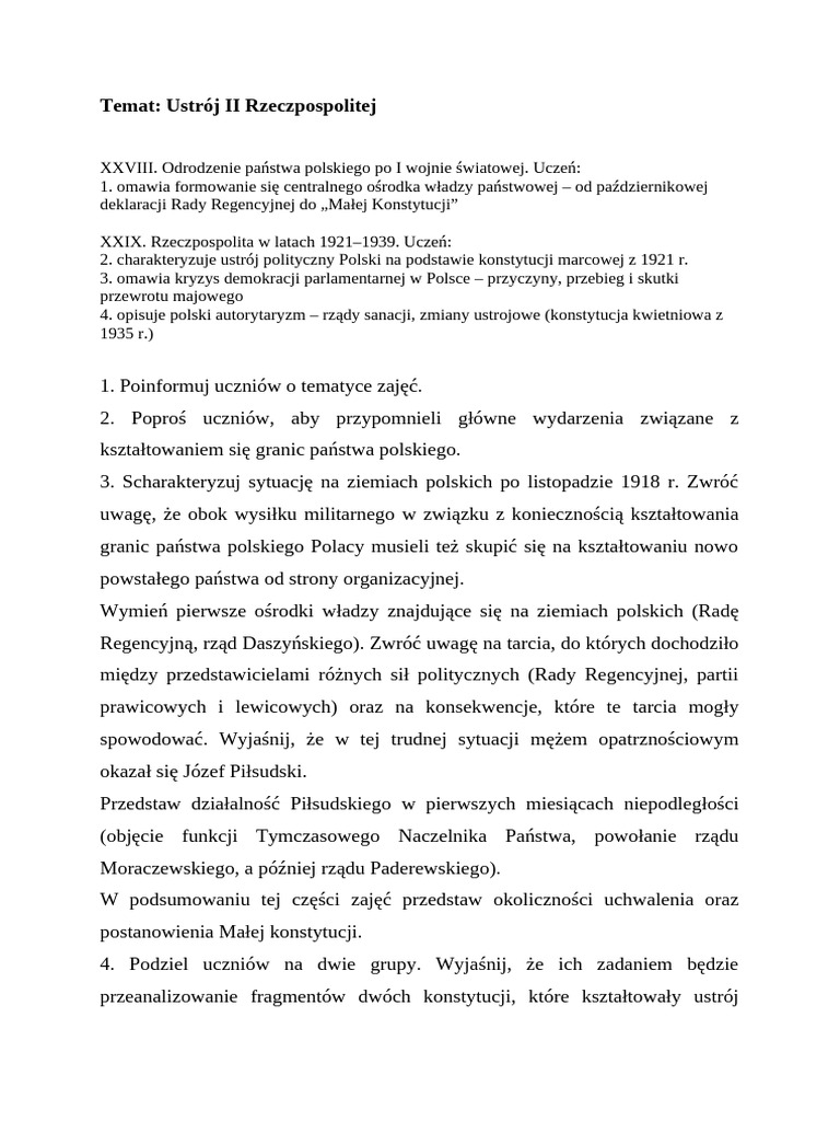 Ustroj II Rzeczpospolitej Scenariusz Lekcji Docx 2 | PDF