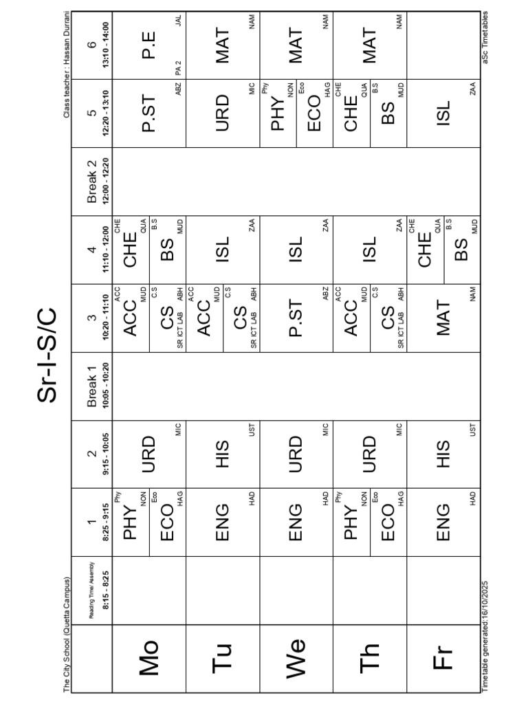 Sr-I SC Timetable Update | PDF