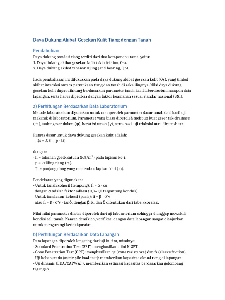 Daya_Dukung_Gesekan_Tiang_Rinci | PDF