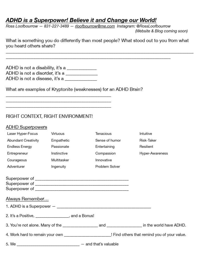 EdRev ADHD Superpower Handout | PDF | Behavioural Sciences ...