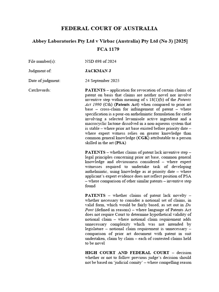 (2025) FCA 1179 (24 September 2025) (Jackman J) 2025fca1179 | PDF