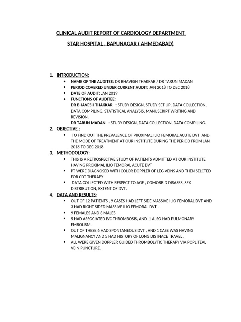 Clinical Audit Report of Cardiology Deptt. | PDF | Thrombosis ...