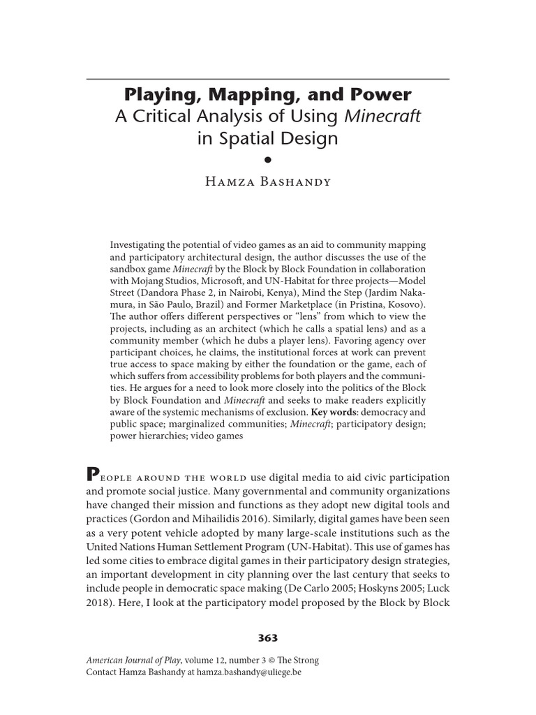 Minecraft in Participatory Design Analysis | PDF | Minecraft ...