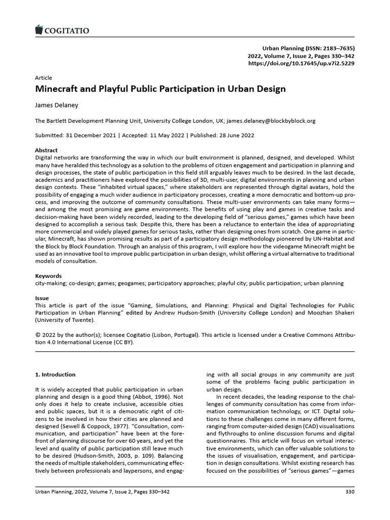 Minecraft in Urban Design Participation | PDF | Minecraft | Urban Design
