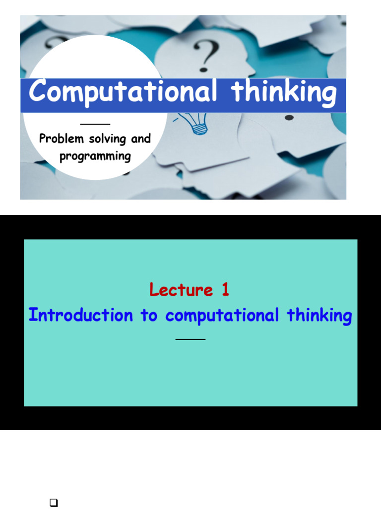 Lec 1 Introduction To Computational Thinking | PDF | Algorithms | Thought