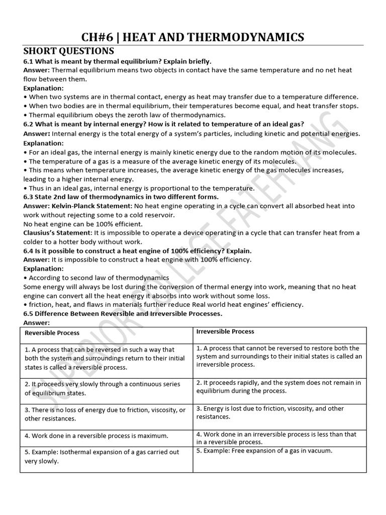 First Year Physics Exercise Solution CH 6 | PDF | Heat | Gases