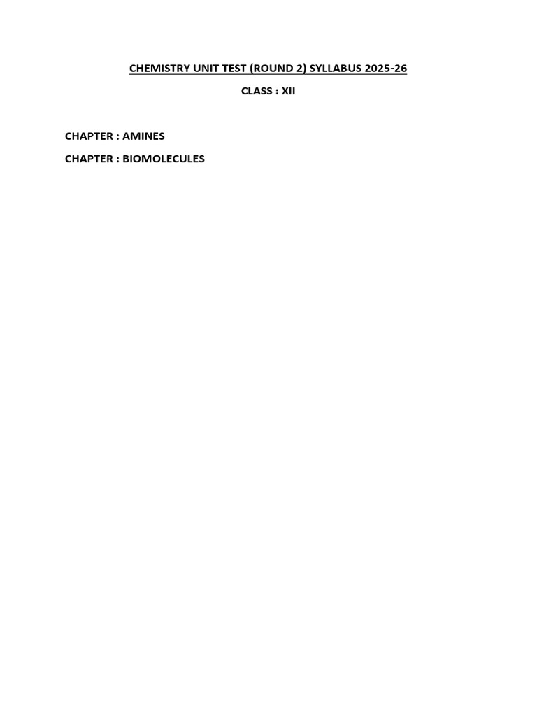 Chemistry Class Xii Unit Test 2 Syllabus | PDF