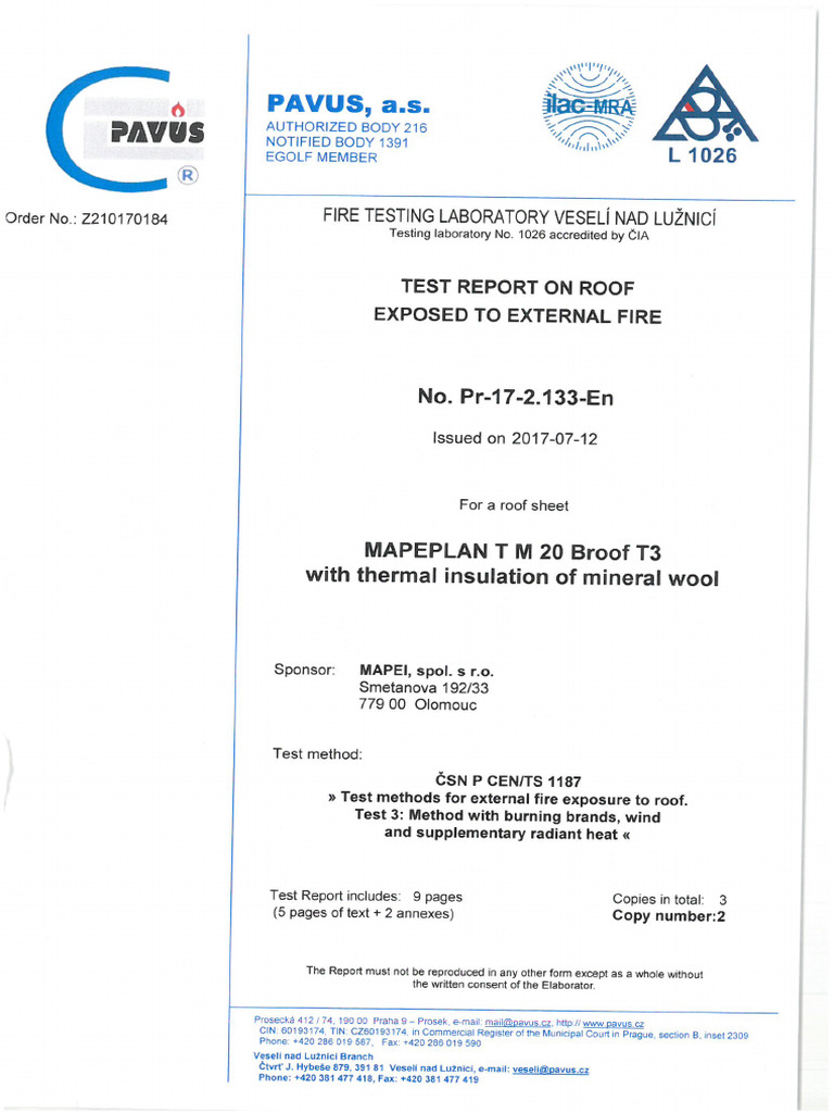 745a - Mapeplan T M 20 Broof T3 - Test Report T3 - Pr-17-2.133-En | PDF