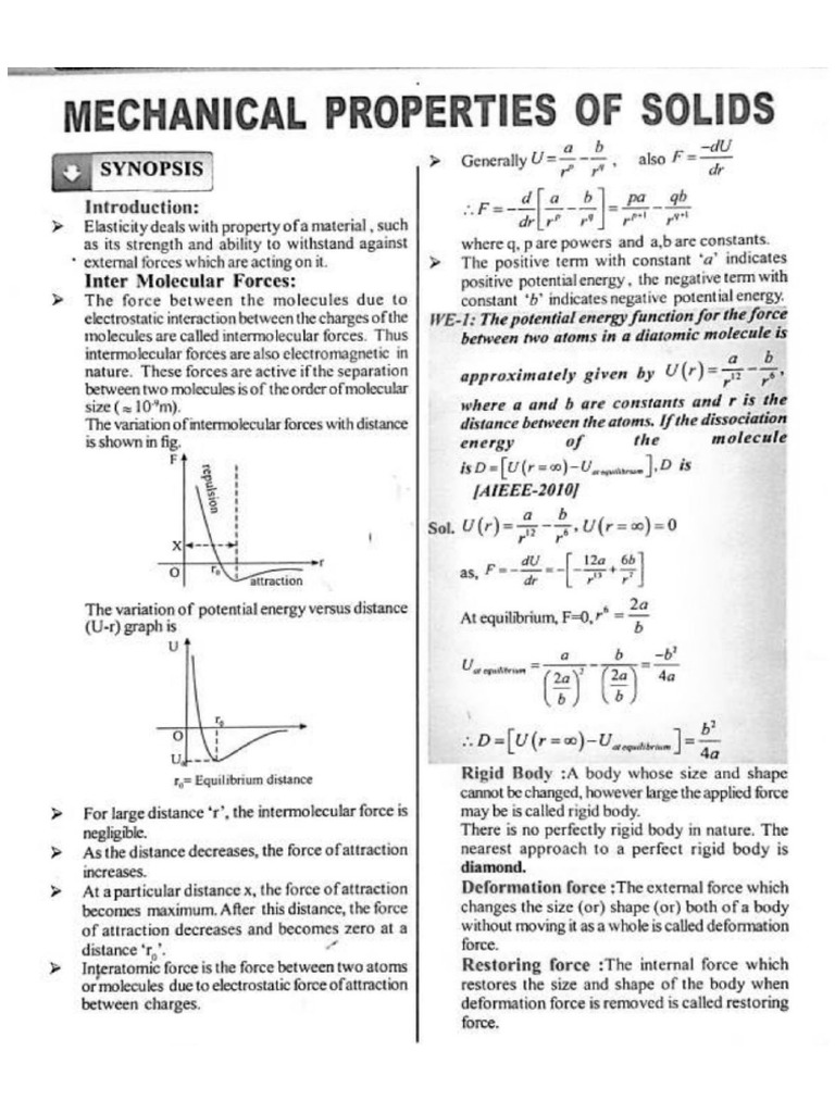 Elasticity (Mechanical Properties of Solids) Content For JEE | PDF