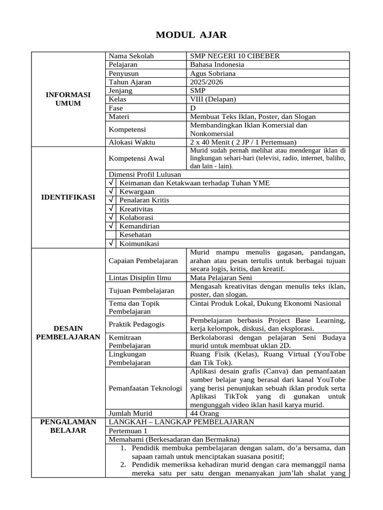 Modul Ajar Deep Learning Teks Iklan Pertemuan 1 | PDF
