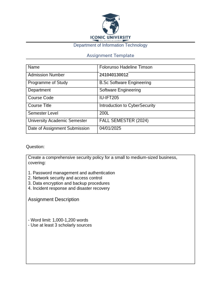 Introduction To Cyber Security Assignment | PDF | Security | Computer ...