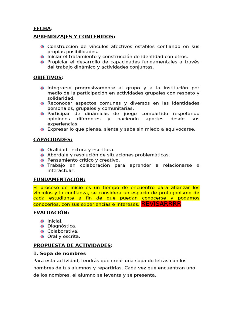 Actividades Primeros Dias de Clase | PDF | Cognición | Aprendizaje