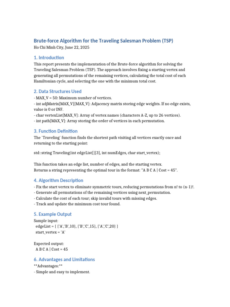 TSP Report Bruteforce English | PDF | Applied Mathematics | Discrete ...