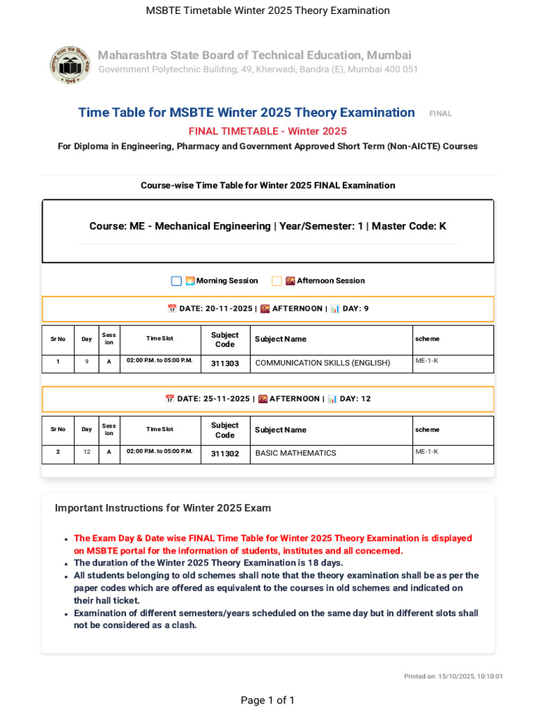 Course Timetable - ME Mechanical Engineering | PDF | Qualifications ...