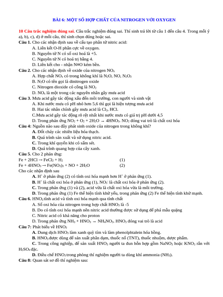 Bai 6. Mot So Hop Chat Nitrogen Voi Oxygen - KNTT | PDF